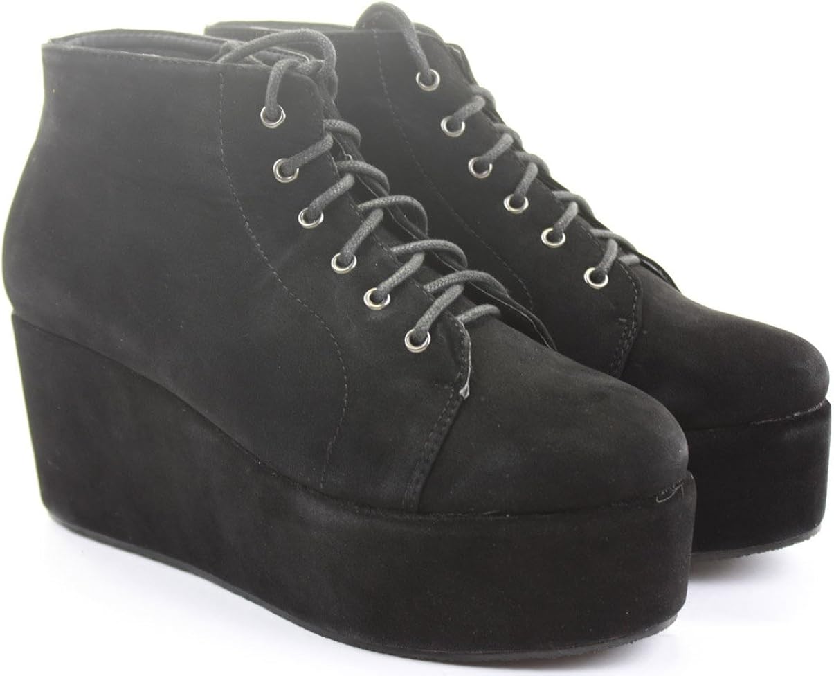 Womens Brothel Creepers Lace Up Beetle Crusher Style Low Wedge Boots ...