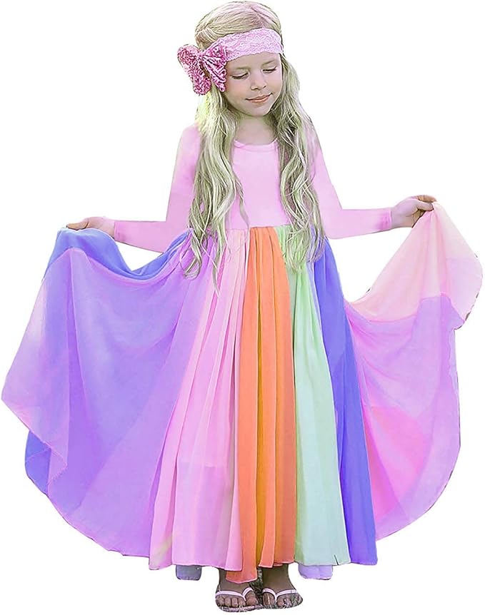 Infant Girls Rainbow Princess Dress Long/Short Sleeve Rainbow Playwear ...