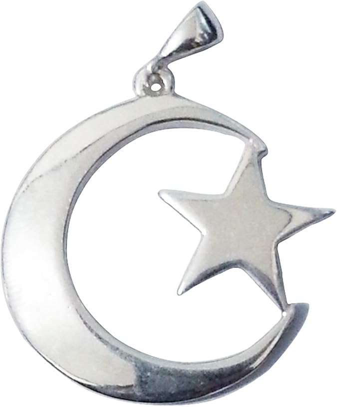 Large Sterling Silver Islamic Symbol Crescent Moon & Star Pendant for ...