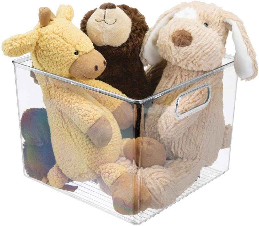 mDesign Square Toy Storage Box – Deep Plastic Box with Handles for ...