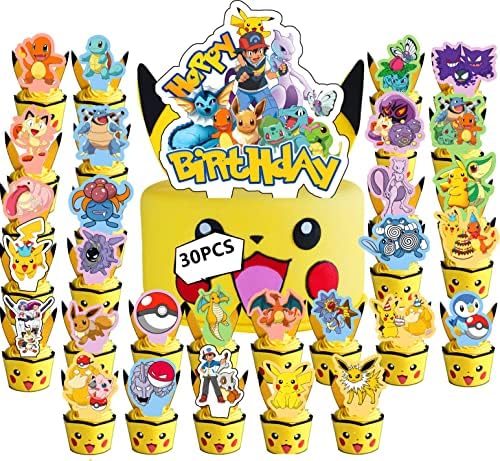 30PCS Happy Birthday Cake Toppers Anime Cupcake Toppers Birthday Cake ...