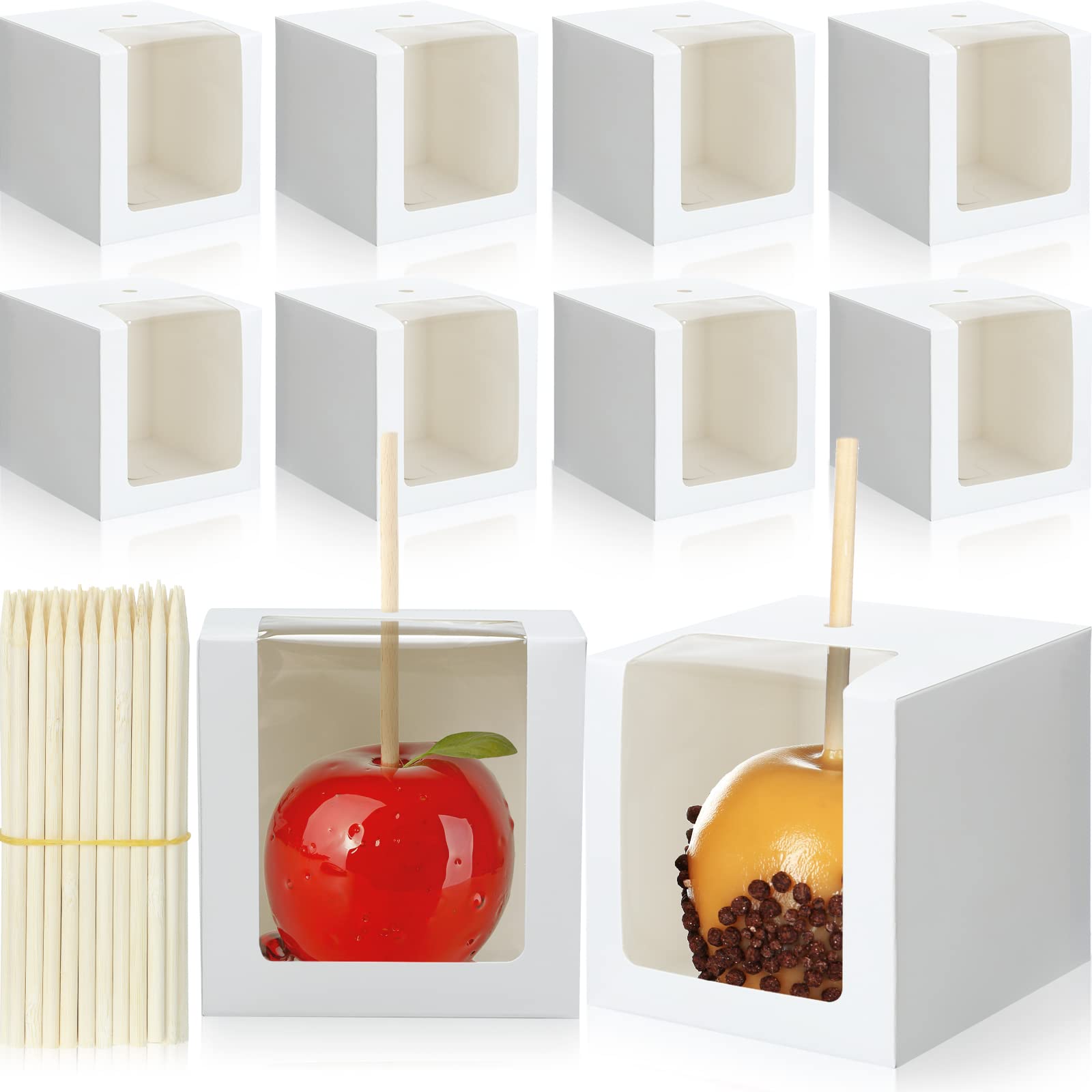 60 Pcs Kraft Candy Apple Boxes with Hole and Stick 4" x 4" x 4" Candied ...
