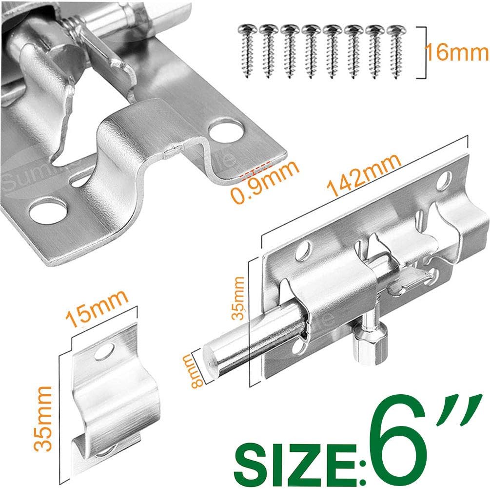 Stainless Steel 304 Sliding Latch Door Lock – 6 inch Heavy Duty Bolt ...