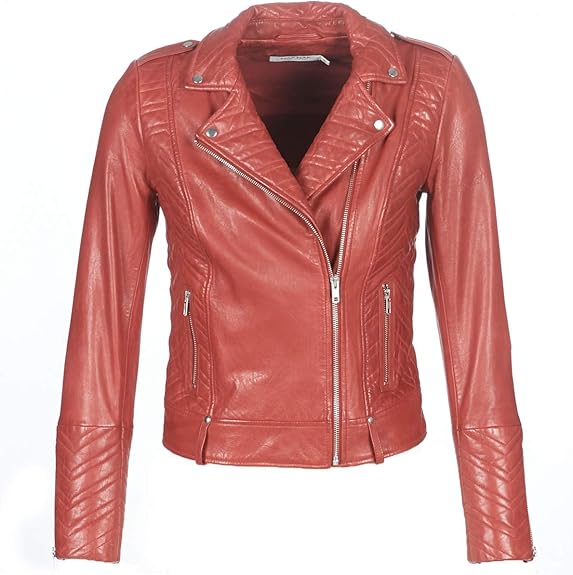 Naf Chevron Veste en cuir synthétique pour femme Rouge - Rouge - rouge ...