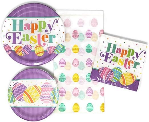 Amazon.com: Easter Paper Plates Napkins and Tablecloth Happy Easter ...