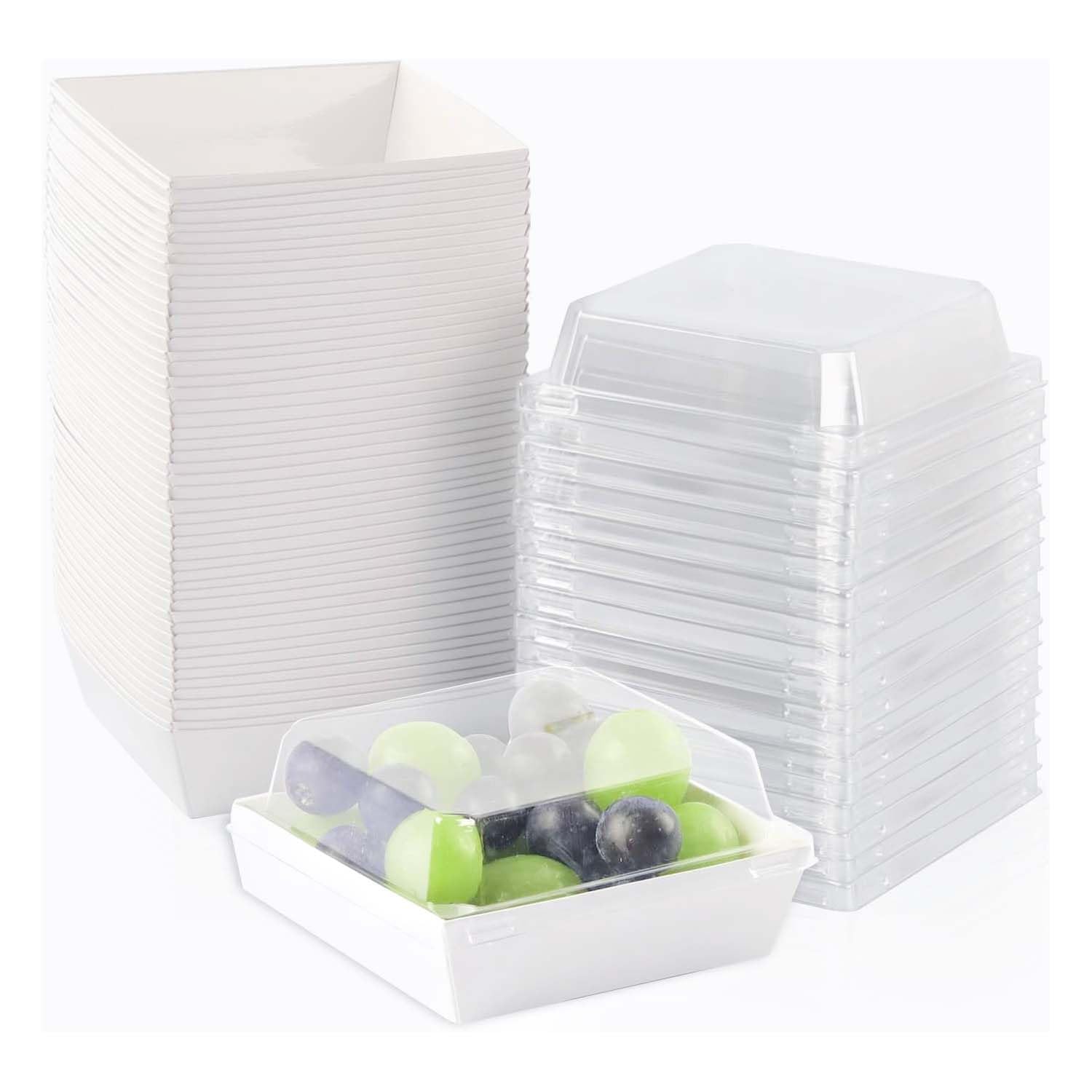 BUIYLV 50 Pack Charcuterie Boxes with Clear Lids, 4 Inches White ...
