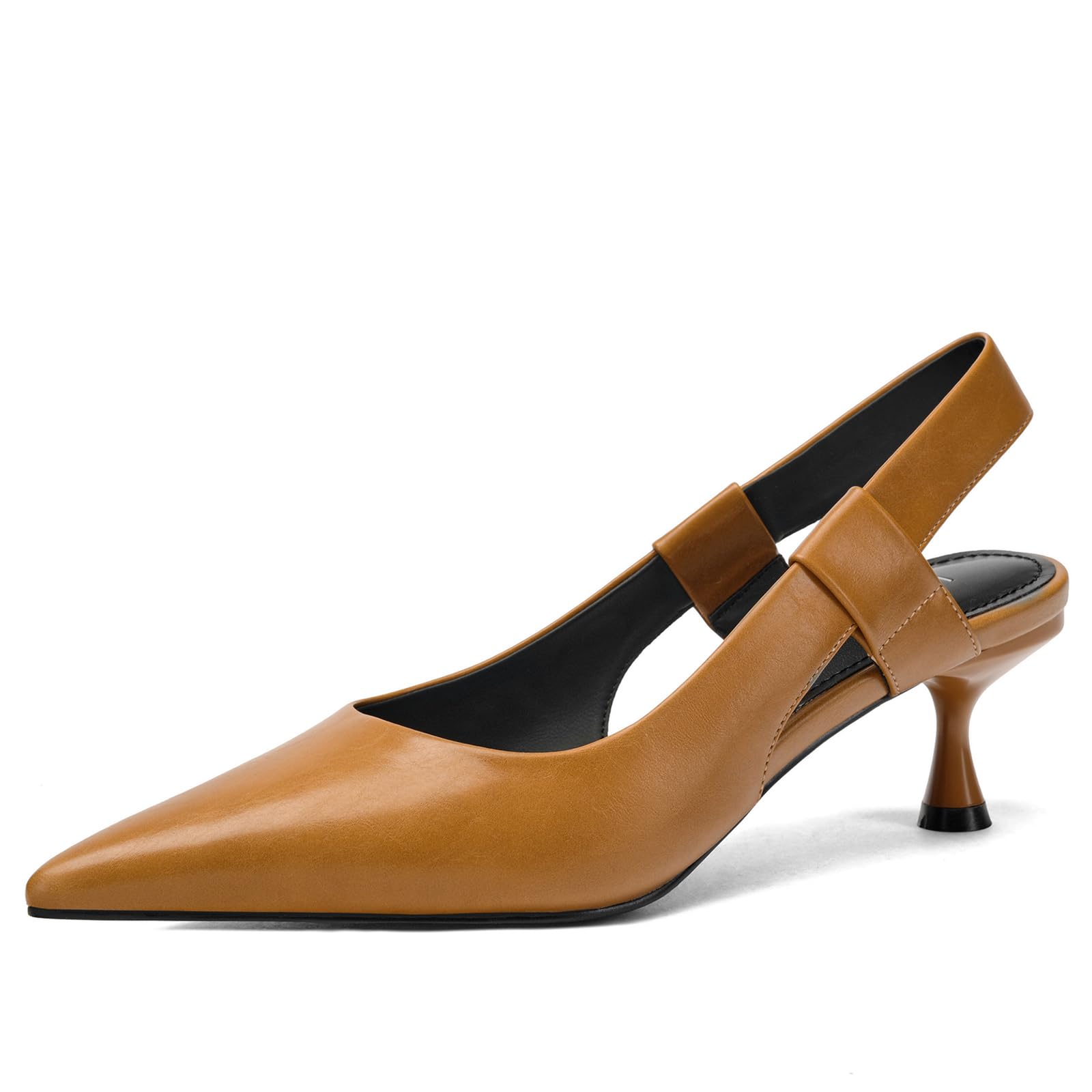 LUMUTA Pointed Toe Slingback Kitten Heels for Women, Leather Stiletto ...