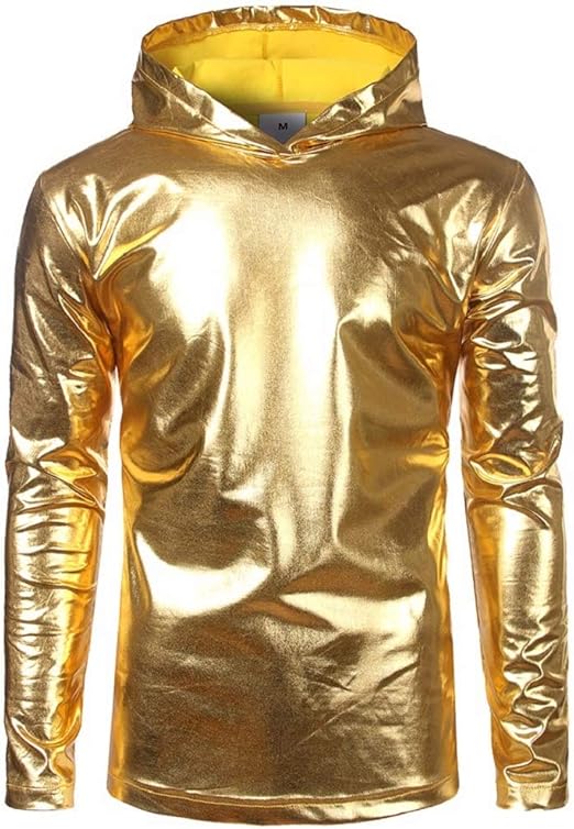 New Men's Gold Autumn Casual Hip Hop Long Sleeve Leather Hooded Coat ...