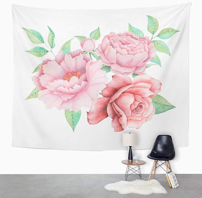 Y·JIANG Hermoso tapiz de flores florecidas, ramo de flores de acuarela ...