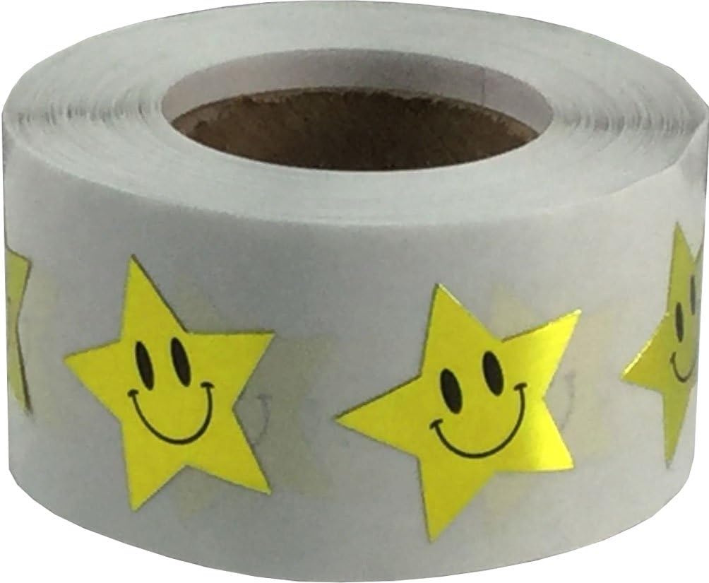 Metallic Gold Happy Face Star Stickers, 19 mm 3/4 Inch Shiny Labels 500 ...