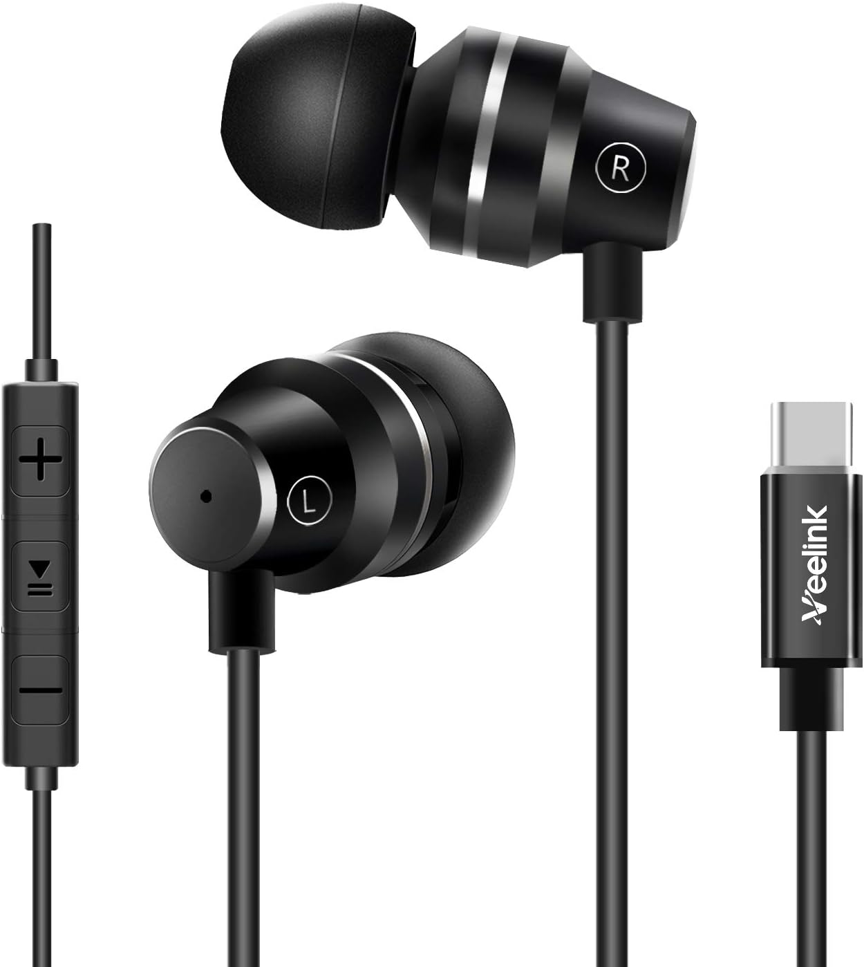 Veelink USB Type C Earbuds, Stereo Bass Earphones with Mic, Noise ...