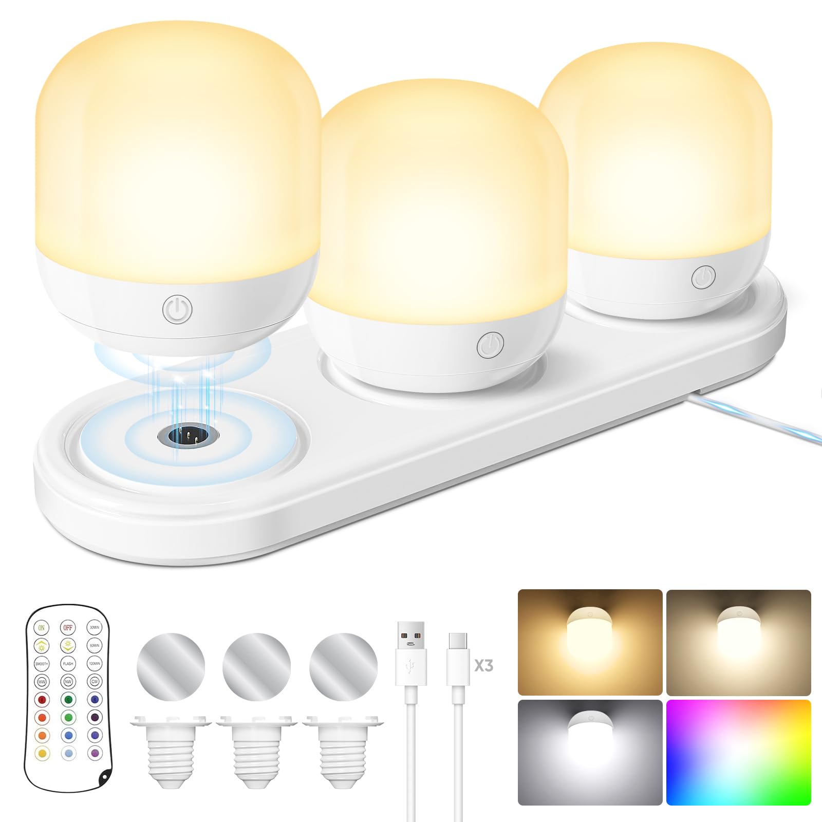 Rechargeable Battery Operated Light Bulb Set with Magnetic 3 in 1 ...
