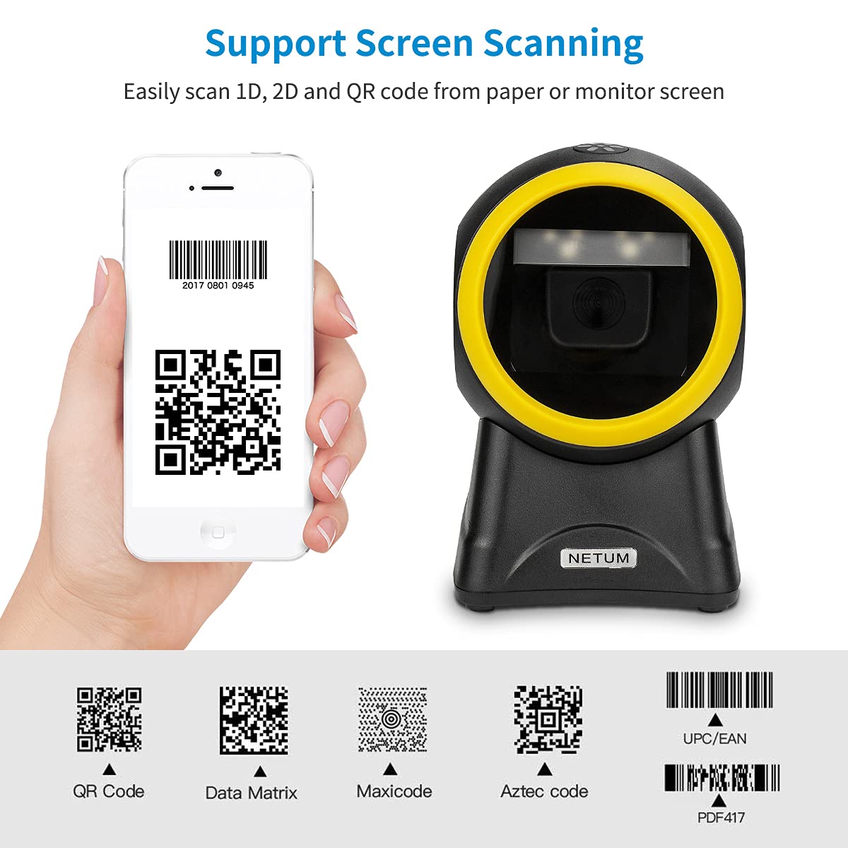 Mua NETUM 1D 2D Desktop Barcode Scanner Omnidirectional Hands-Free ...