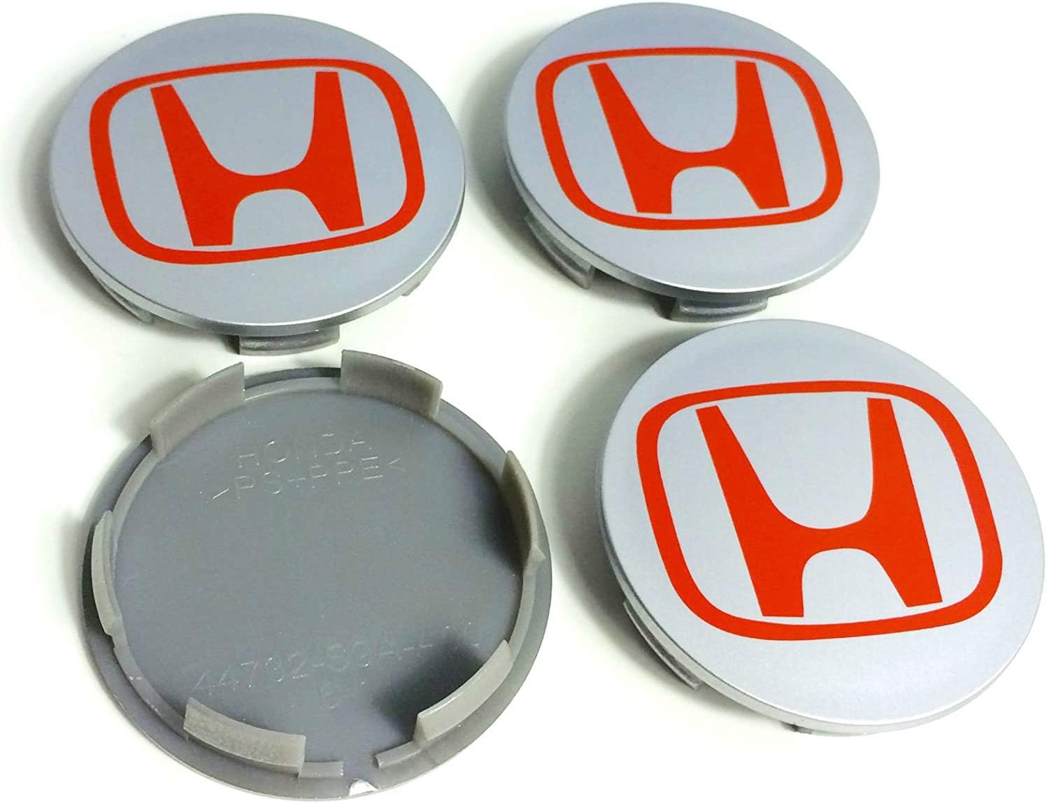 Honda Set of 4 OEM Flat Wheel Center Caps Hubcaps 69MM Red Logo Silver ...