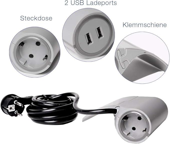 SHD Sofa-Steckdose mit 2 USB-Ladeports, 2,4 A / 12 W, 3 m ...