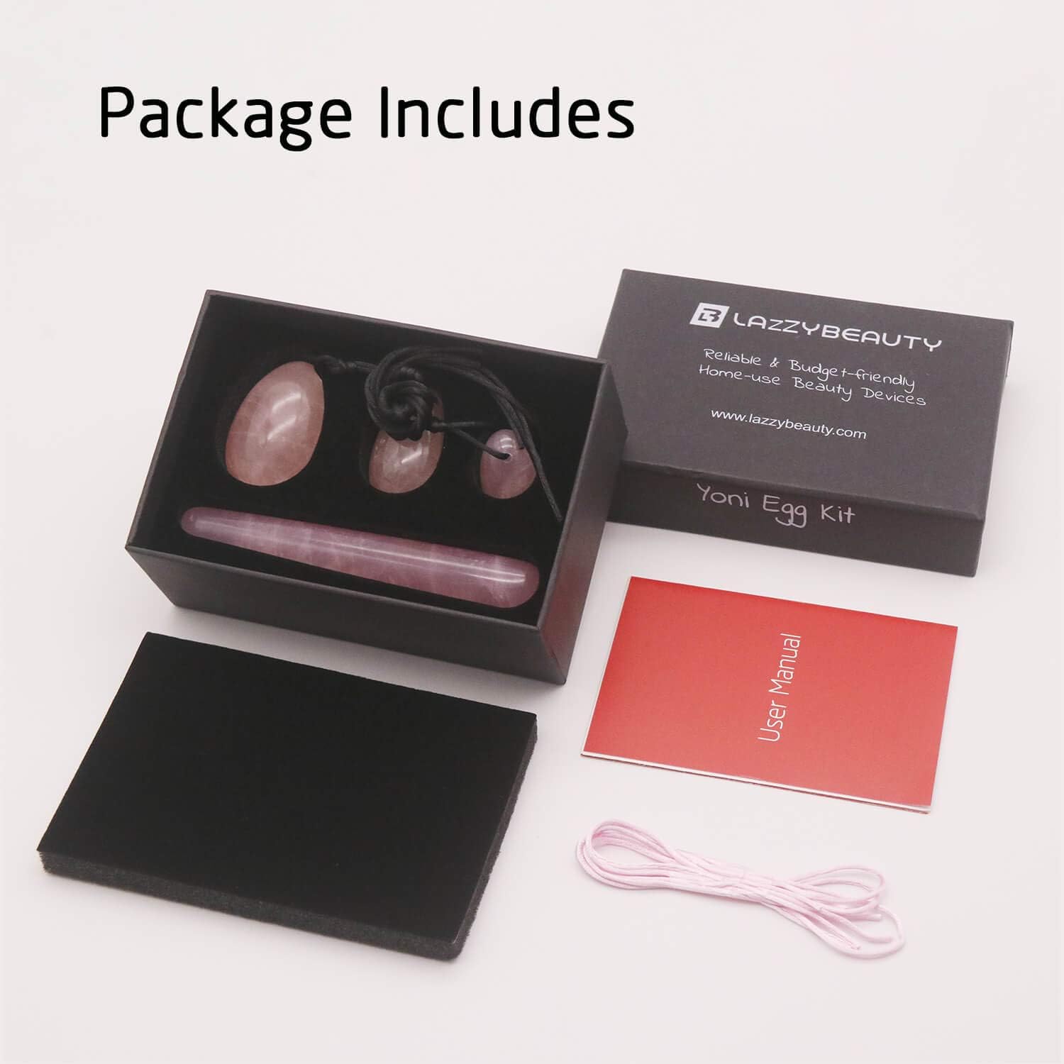 Lazzybeauty Yoni Egg 3PCS Drilled Rose Quartz Crystal Kegel Eggs Set ...