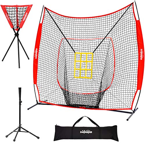 Zupapa 7×7 Feet Baseball Softball Hitting Pitching Net Tee Caddy Set ...