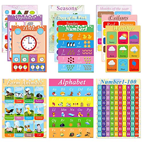 Educational Posters Kids Learning Charts - 12 Pcs Preschool Education ...