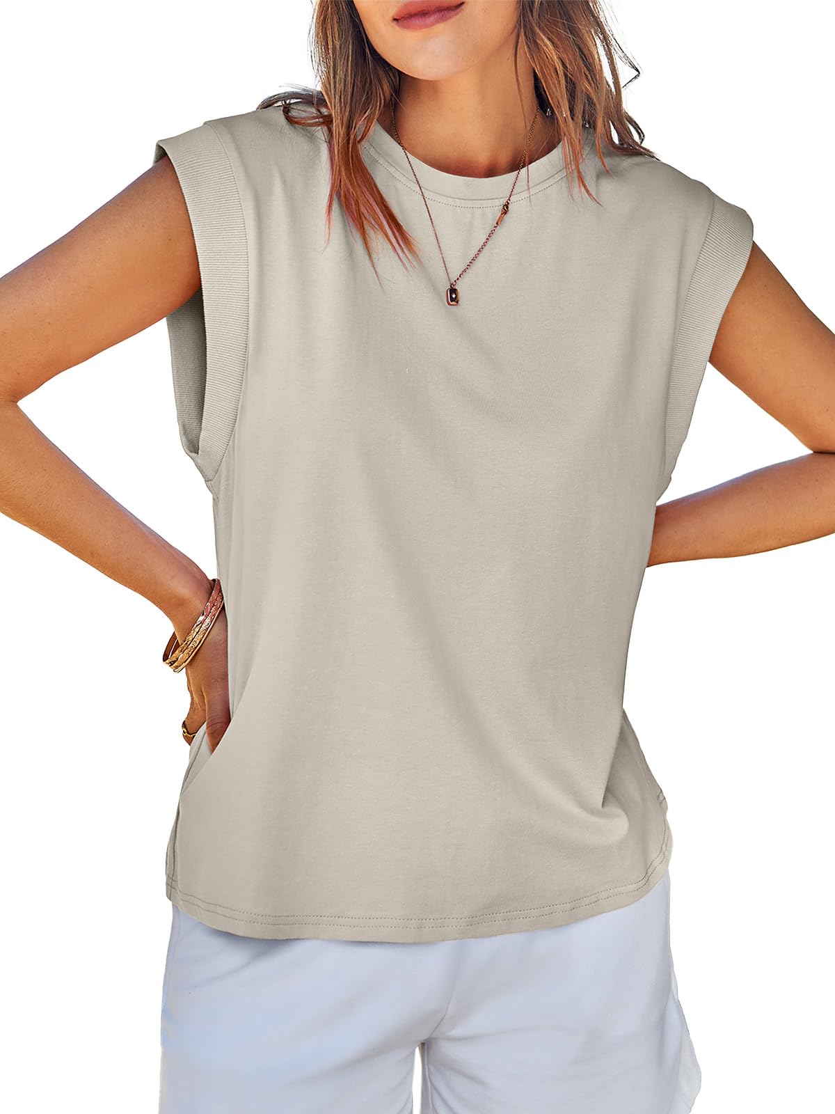 Tankaneo Womens Cap Sleeve Tank Tops Cotton Summer Casual Loose Fit ...