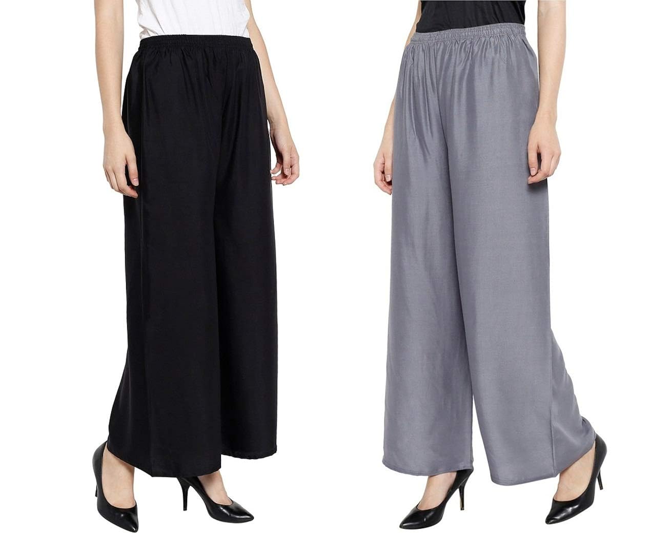 Buy Aarju Fashion Women's Rayon Pant Palazzo Combo (Black and Grey ...