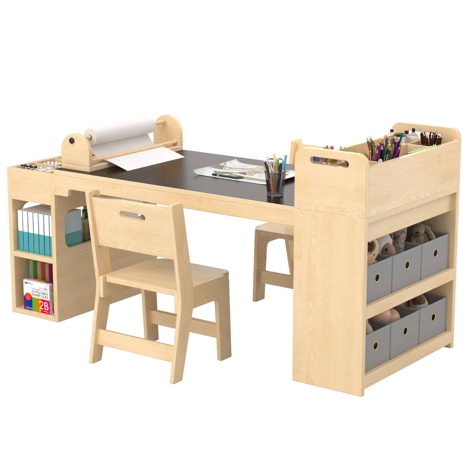 Espresso 56In*25In Kids Art Table and Chair Set,Kids Craft Table with 6 ...