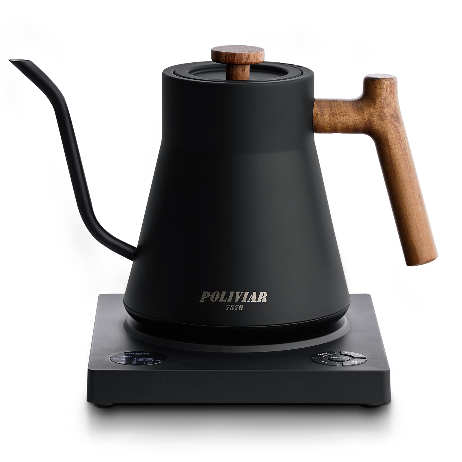 POLIVIAR Electric Gooseneck Kettle, 1200W Electric Tea Kettle Real Wood ...