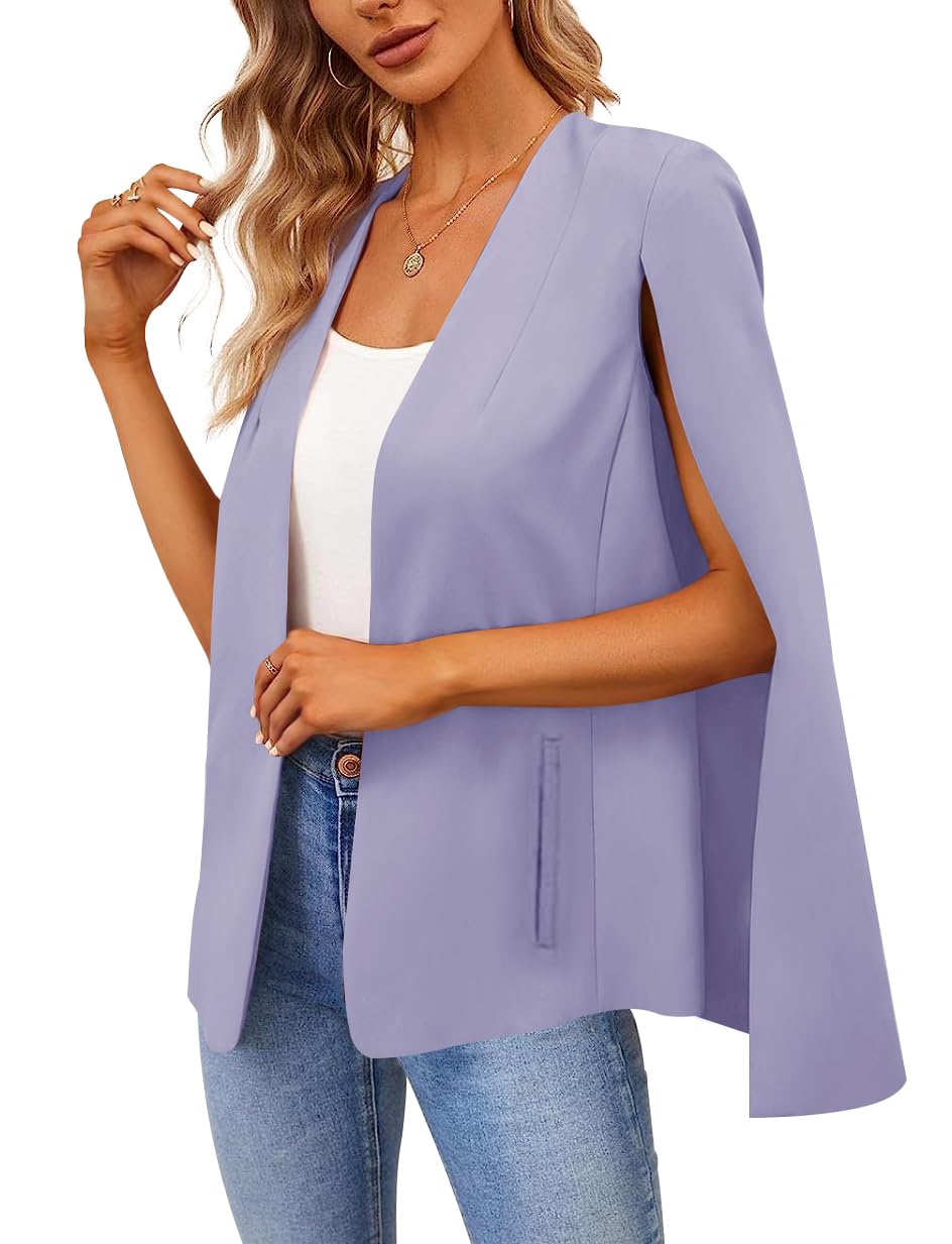 Women's Cape Blazer Split Long Sleeve Open Front Blazer Jacket Business ...