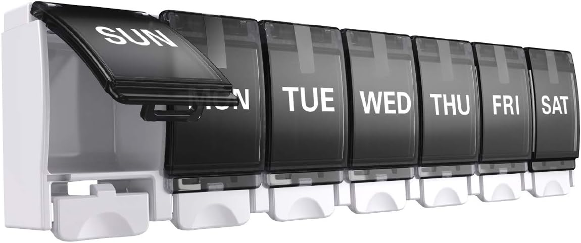 BUG HULL Pill Box 7 Day, Push Button Pill Organiser, Large Compartments ...