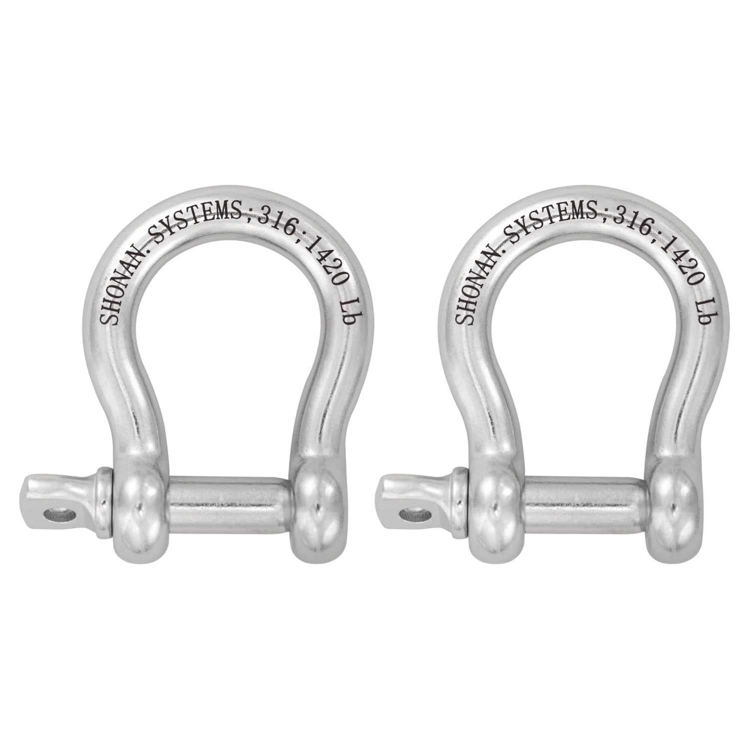 SHONAN 3/8" Bow Shackles, Heavy Duty D Ring Shackle Marine Grade, 2 Pcs ...