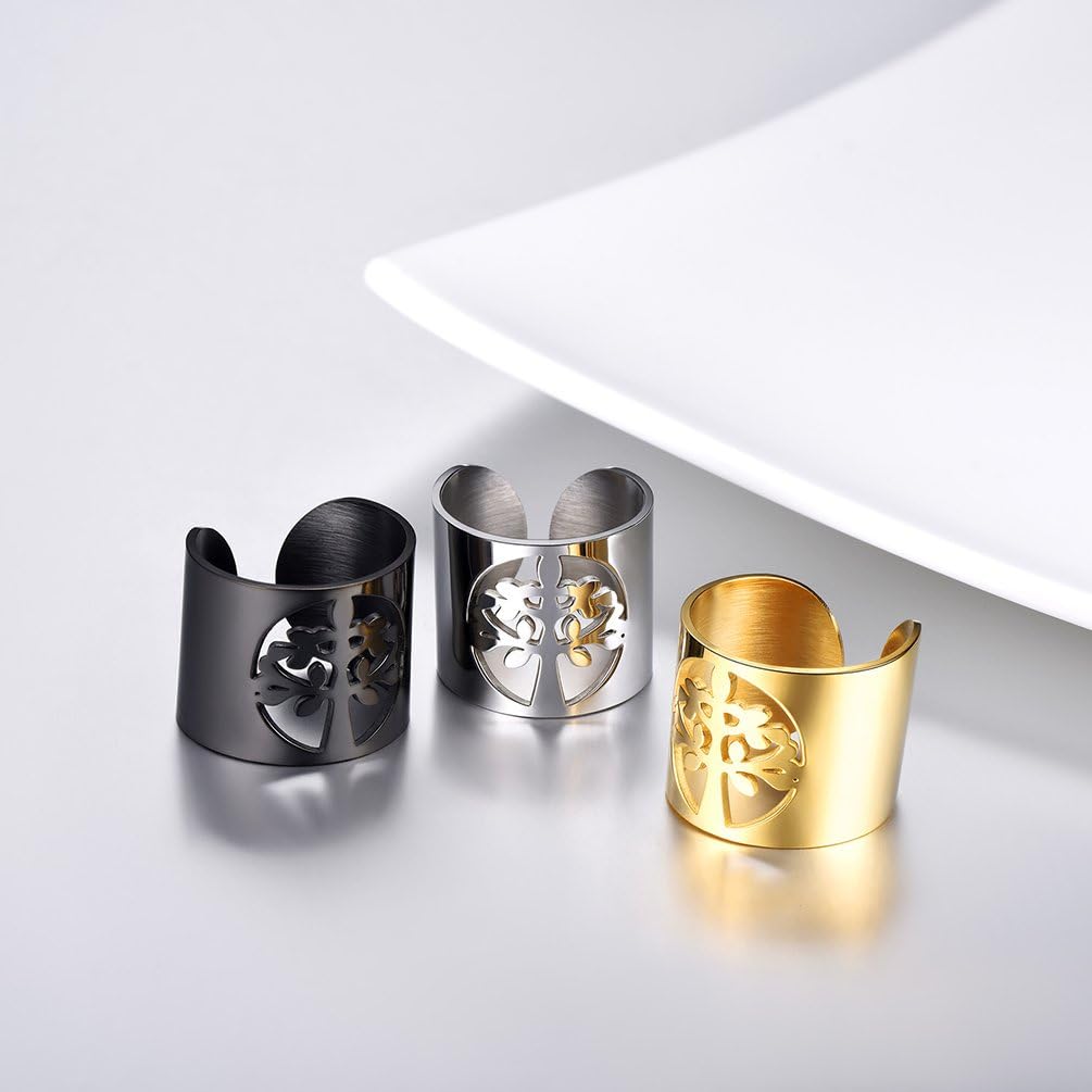 PROSTEEL Tree of Life Open Rings Adjustable 316L Stainless Steel Hollow ...