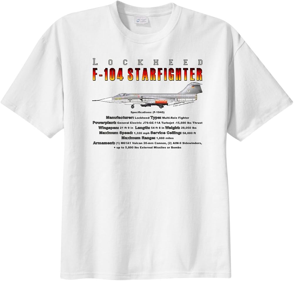 Amazon.com: WarbirdShirts Men's Lockheed F-104 Starfighter Short Sleeve ...