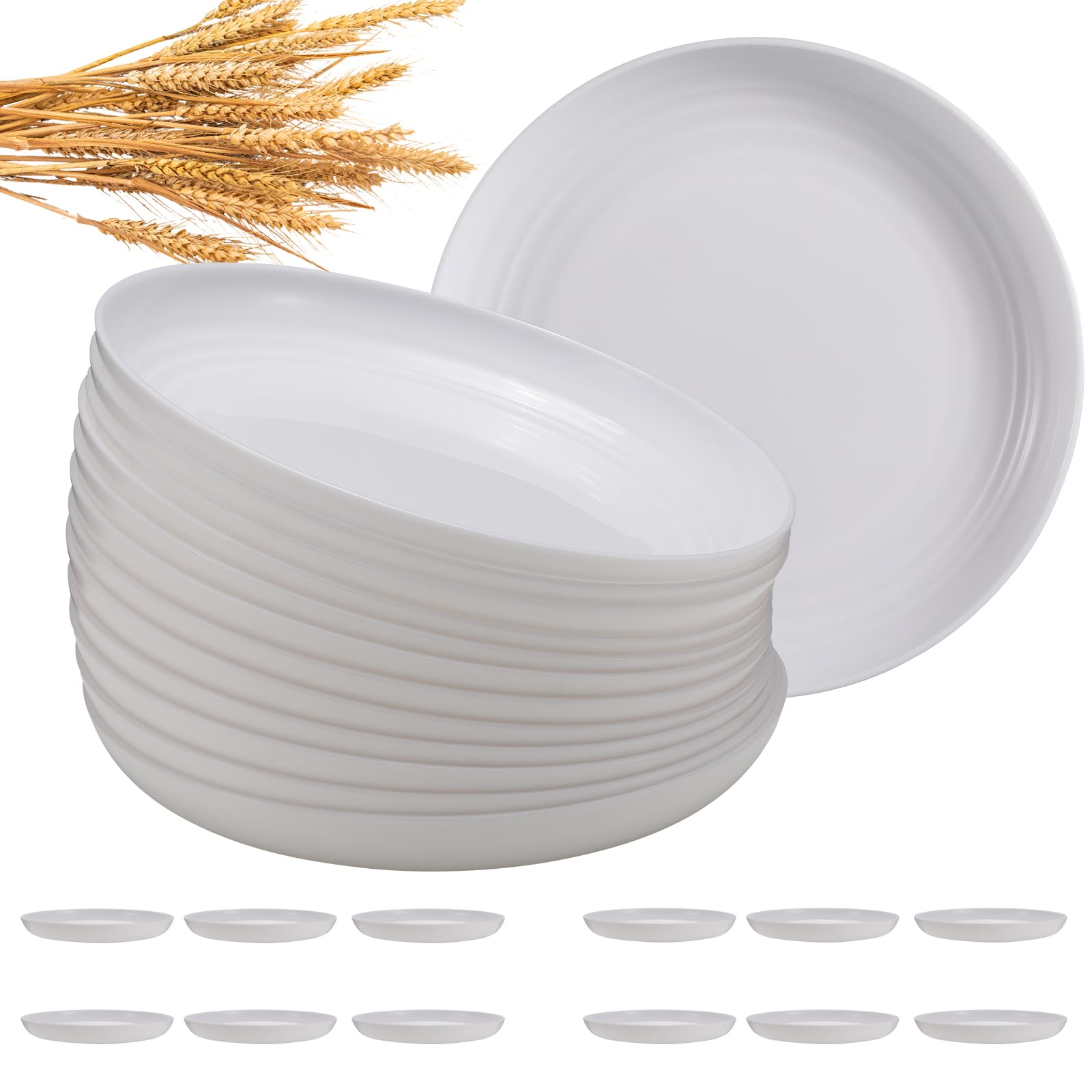 HEYCOME 12 Pcs Unbreakable Deep Dinner Plates Set, 10 inch Reusable ...