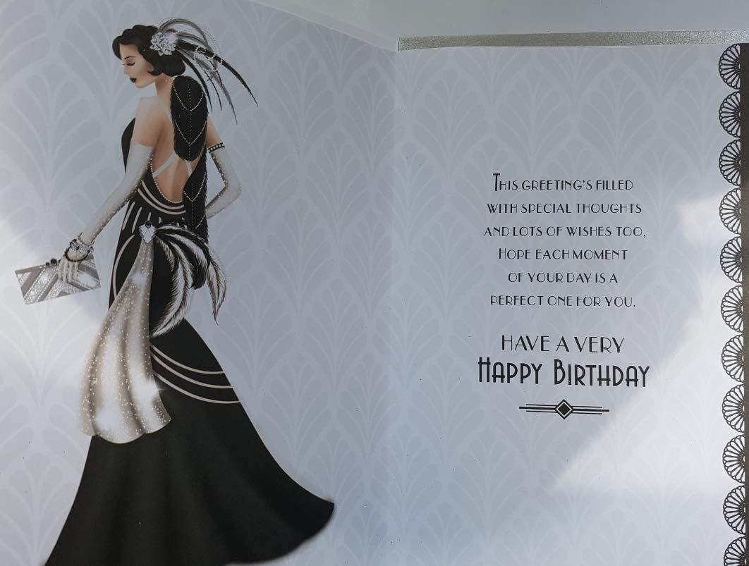 Art Deco 1920’s Flapper Lady – Friend – Glittered Birthday Card – BigaMart