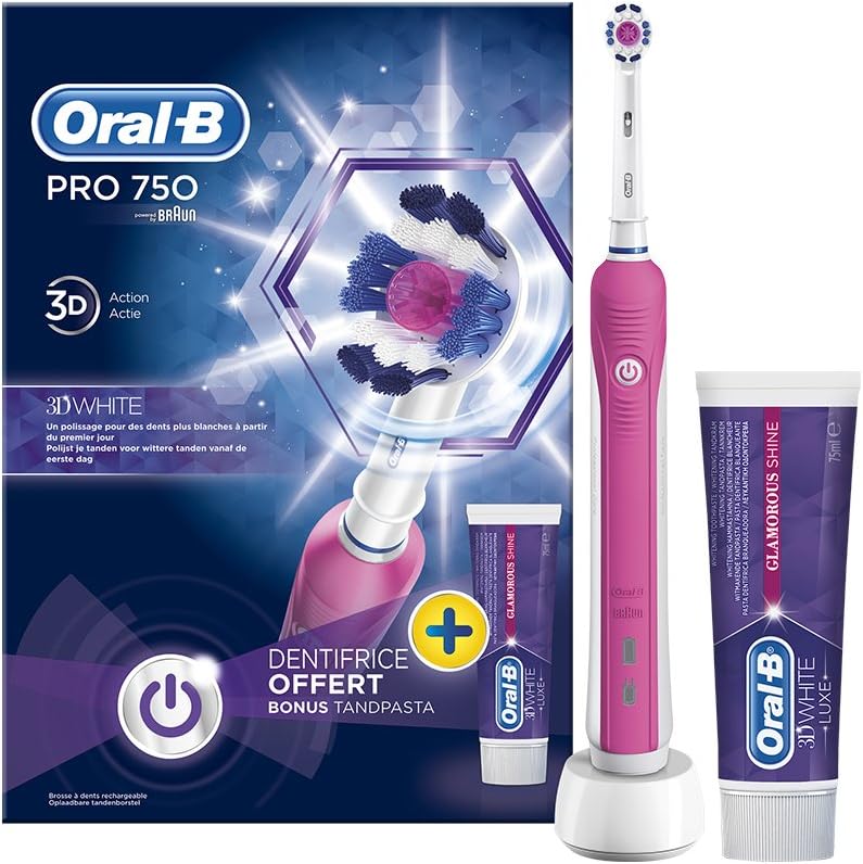 Oral-B Pro 750 Brosse à Dents Électrique avec Dentifrice Rose: Amazon ...