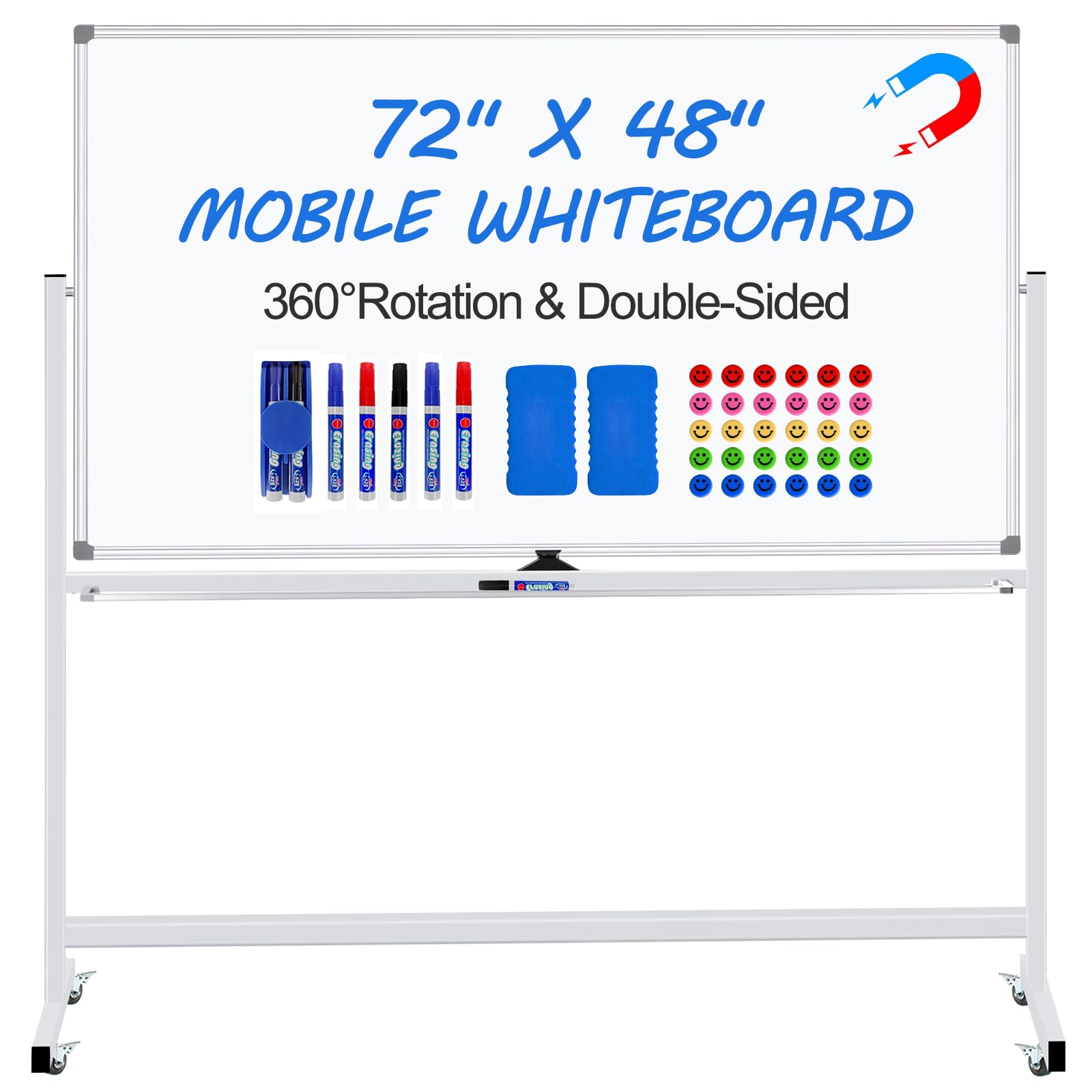 Magnetic White Board Dry Erase Whiteboard with Rolling Stand 72"x48 ...