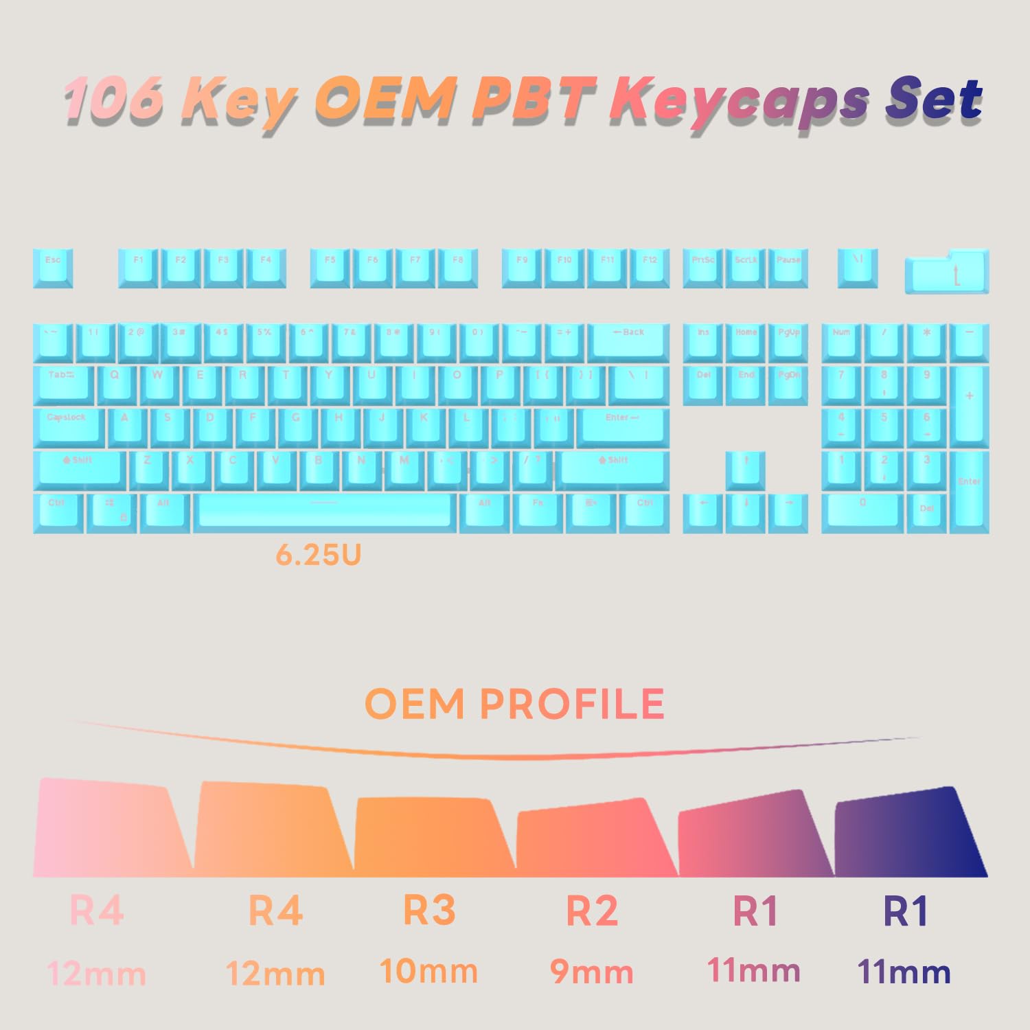 Mua PBT Keycaps, Keyboard keycaps 100 Percent 106 Keycap Set Custom ...