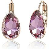 Amazon.com: Austrian Crystal Octagon Leverback Drop Earrings for Women ...