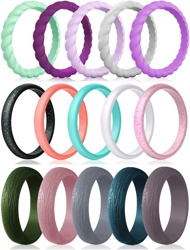 Amazon.com : Silicone Wedding Rings for Women, 15-Pack Thin Rubber ...