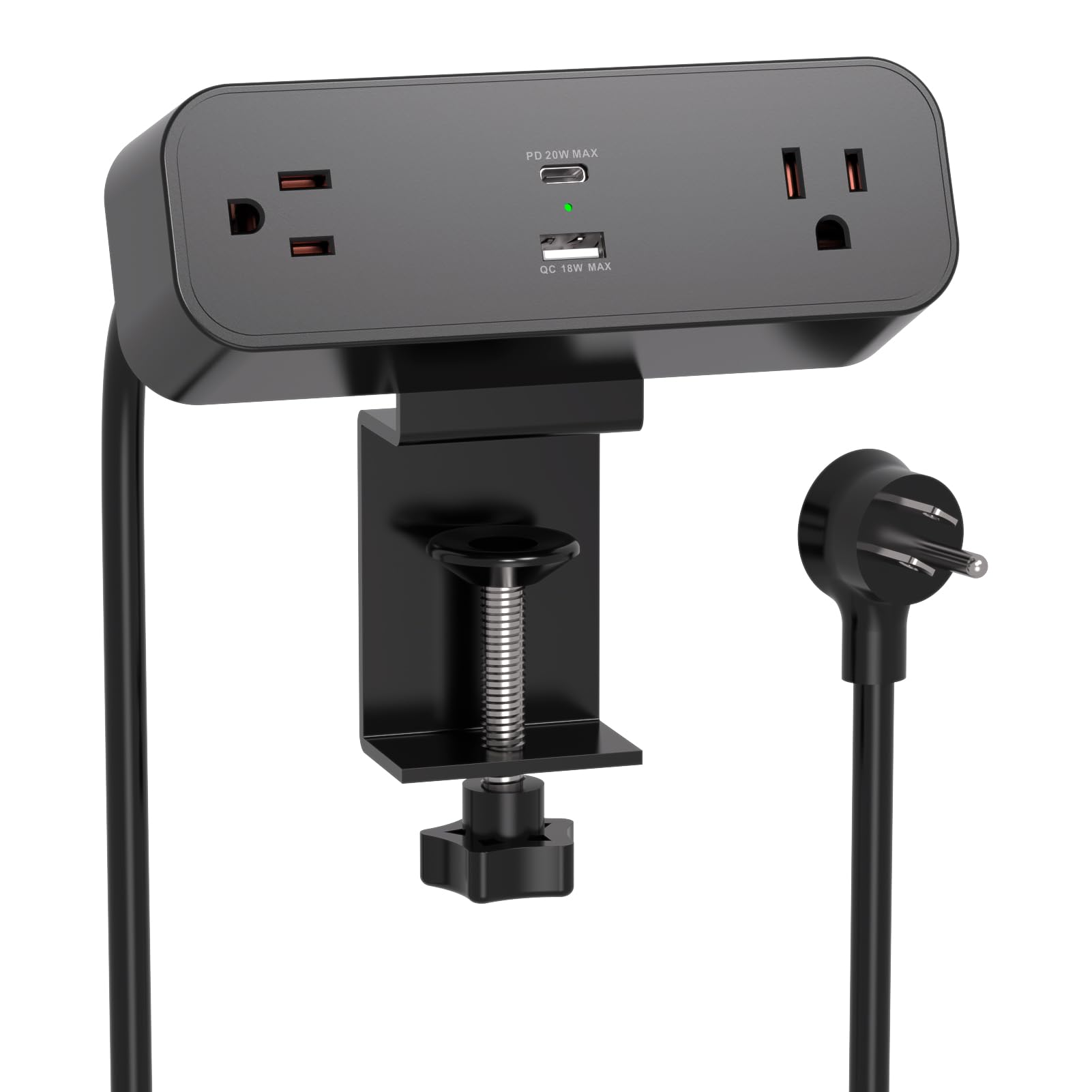 Desk Clamp Power Strip 10ft Flat Plug Extension Cord with USB C, 2 ...