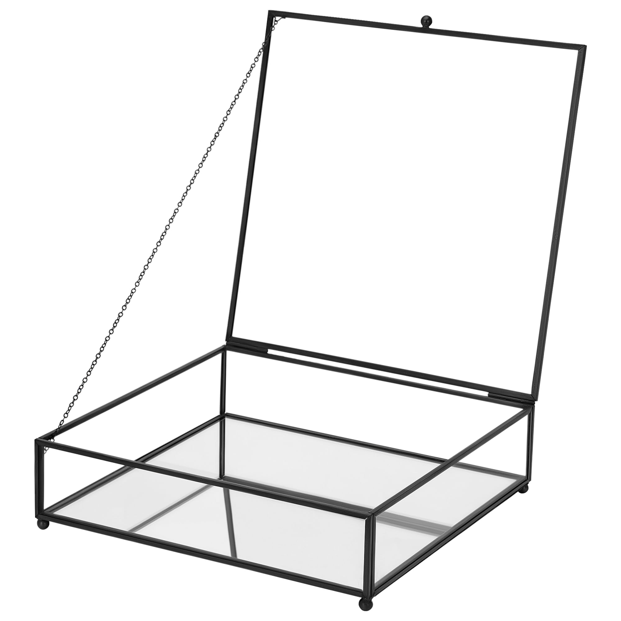 REDHUGO Square Glass Display Box with Lid Handmade, Mirrored Bottom ...