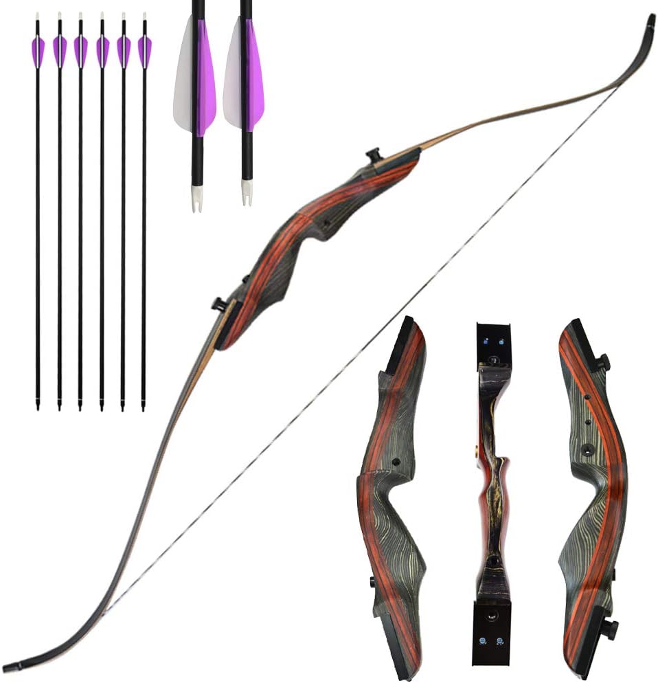 MILAEM 62’’ Archery Takedown Recurve Bow and Arrow Set 25-50 lbs Wood ...