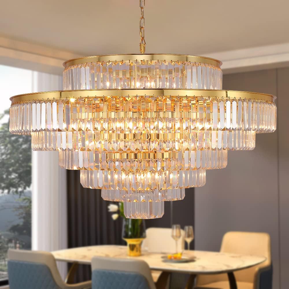 DSRJ HOME Large Royal Gold Crystal Chandelier Modern Luxury Light ...
