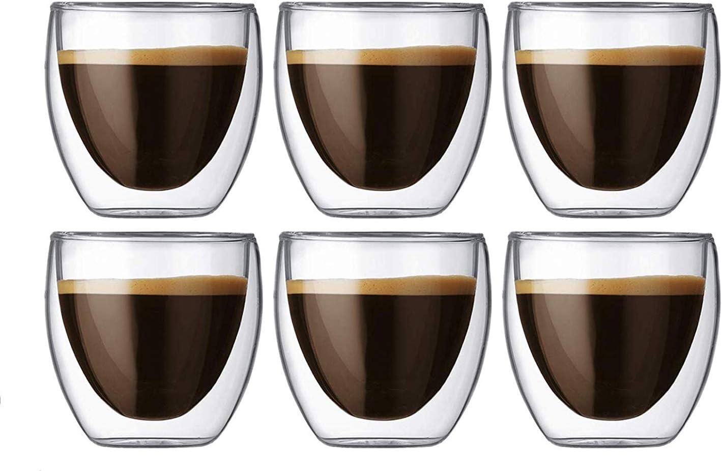 Tebery 6 Pack Coffee Mugs Drinking Glasses Shot Glass Double Wall ...