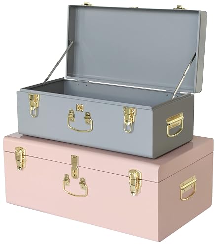 Vixdonos Decorative Metal Box Storage Trunks Set of 2 College Dorm ...