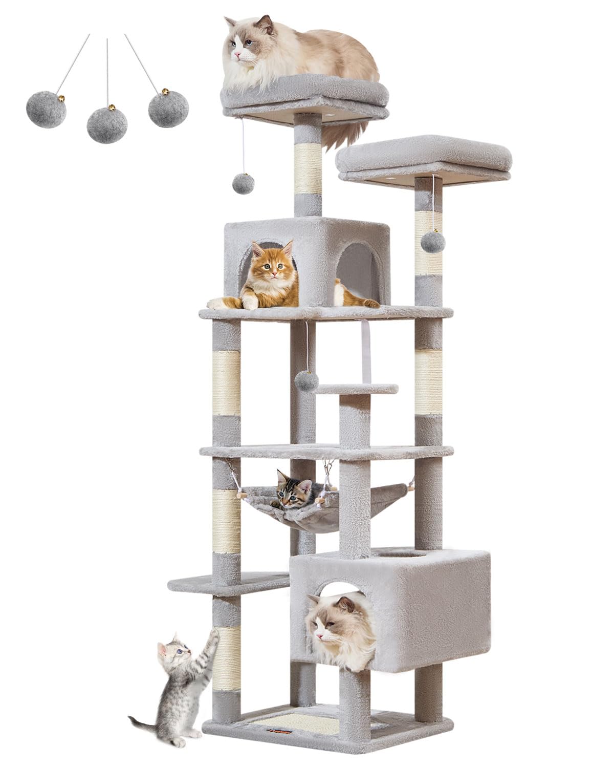Taoqimiao Cat Tree, 68-Inch Cat Tree Cat Tower for Indoor Cats, Plush ...