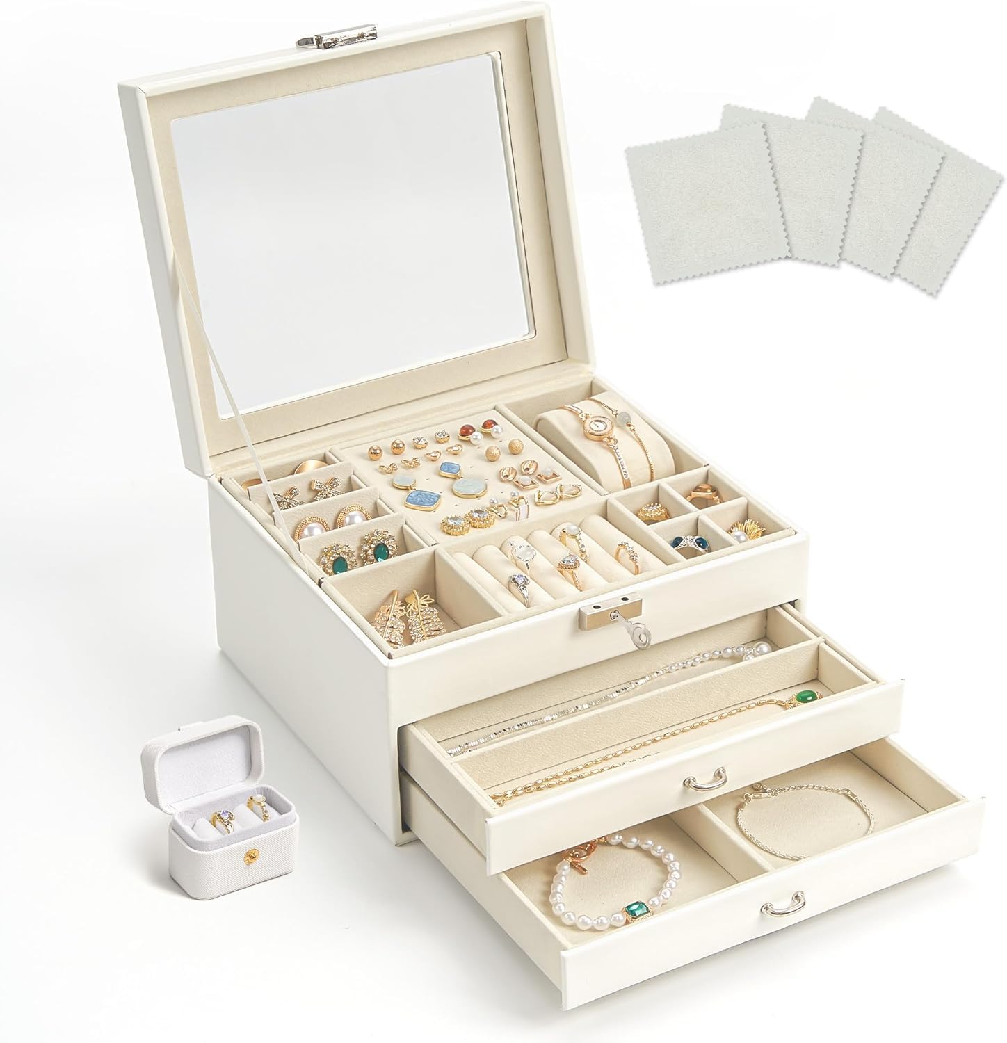 DreamGenius Jewelry Box for Women with Security Latch, 3-Layer Glass ...