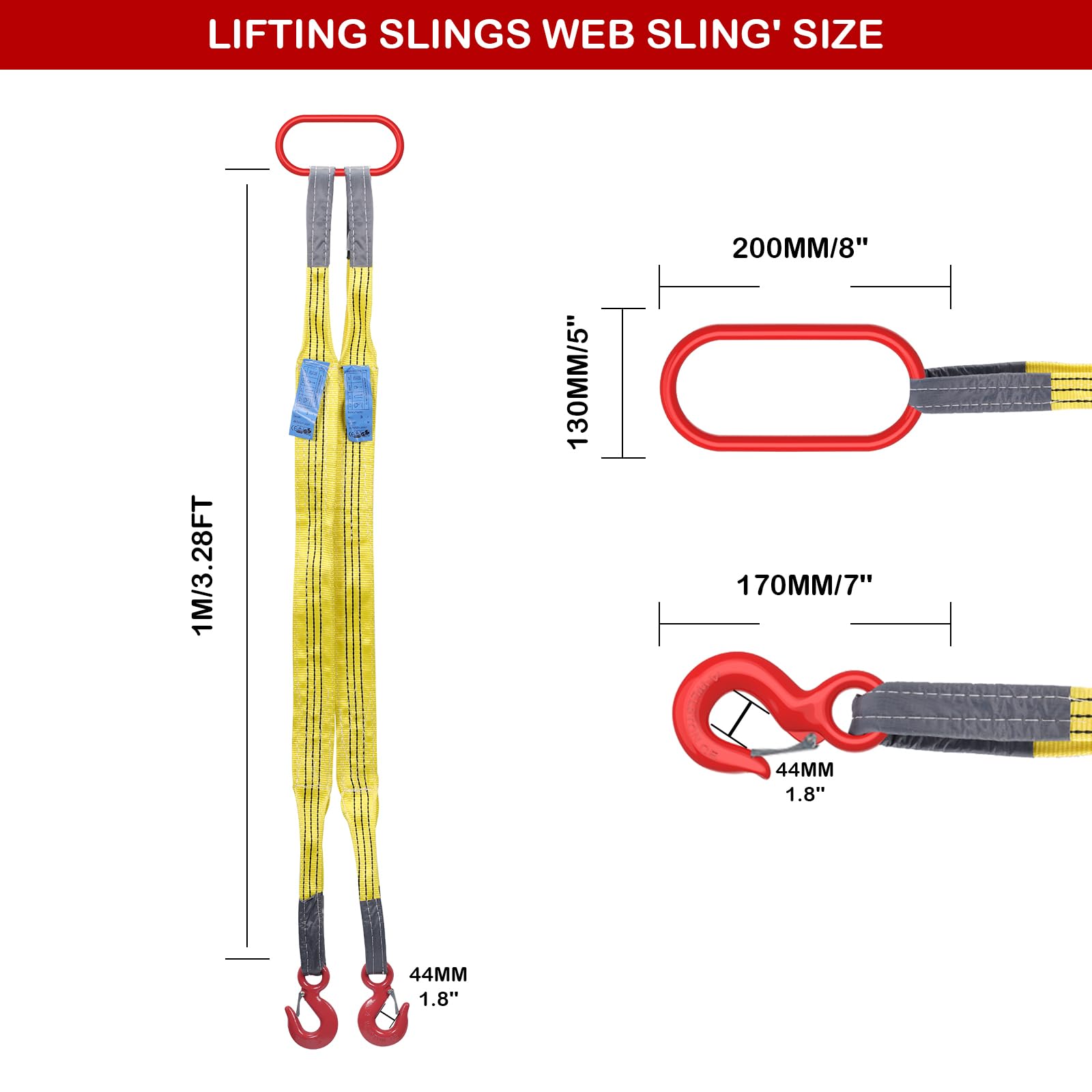Mua Lifting Slings Straps with Hooks, 3.3 Feet Two Leg Bridle Web Sling ...