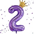 Amazon.com: 40 Inch Purple Number 2 & Mini Crown Balloon for Birthday ...