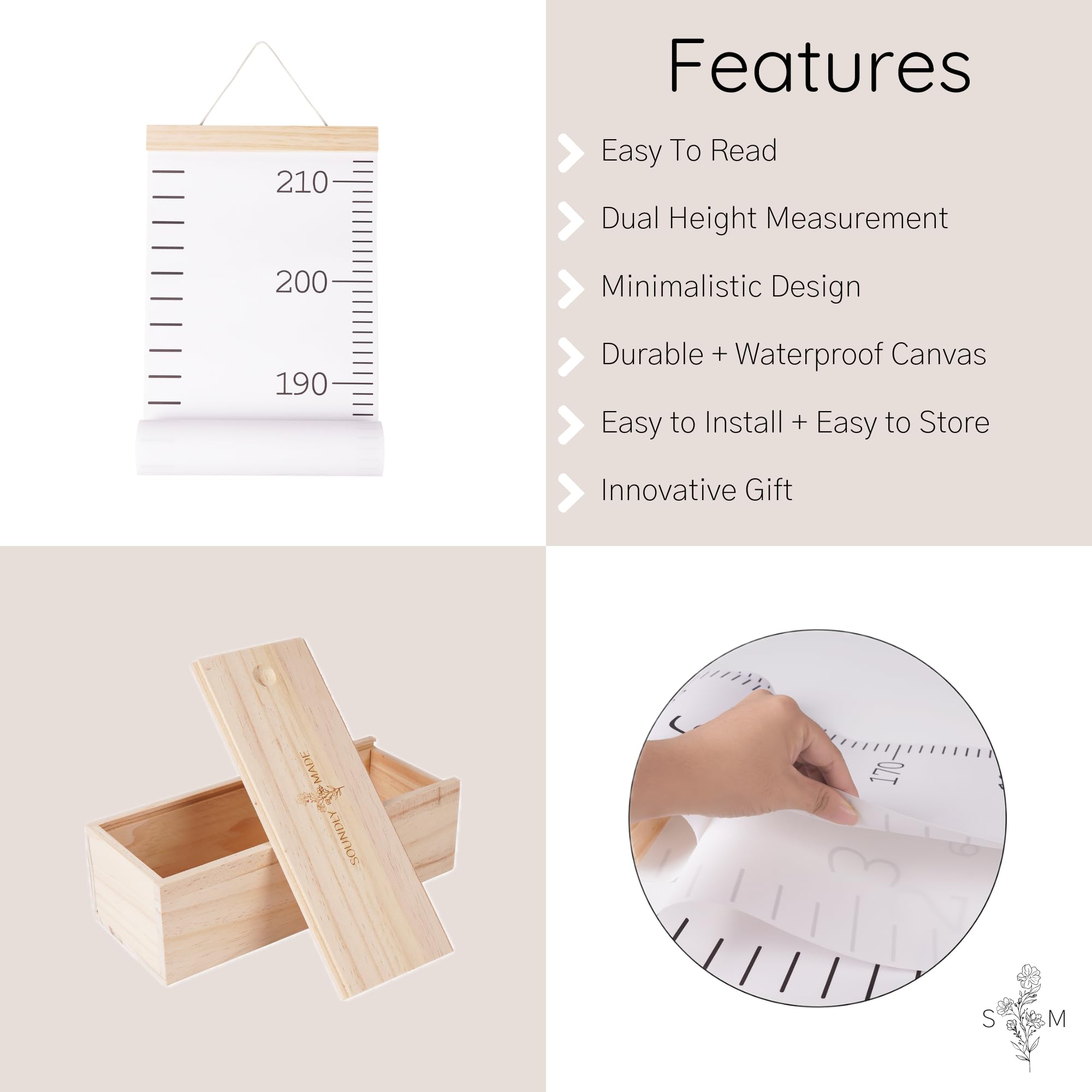 Mua Growth Chart for Wall | Growth Chart for Kids w/Wooden Box | Canvas ...