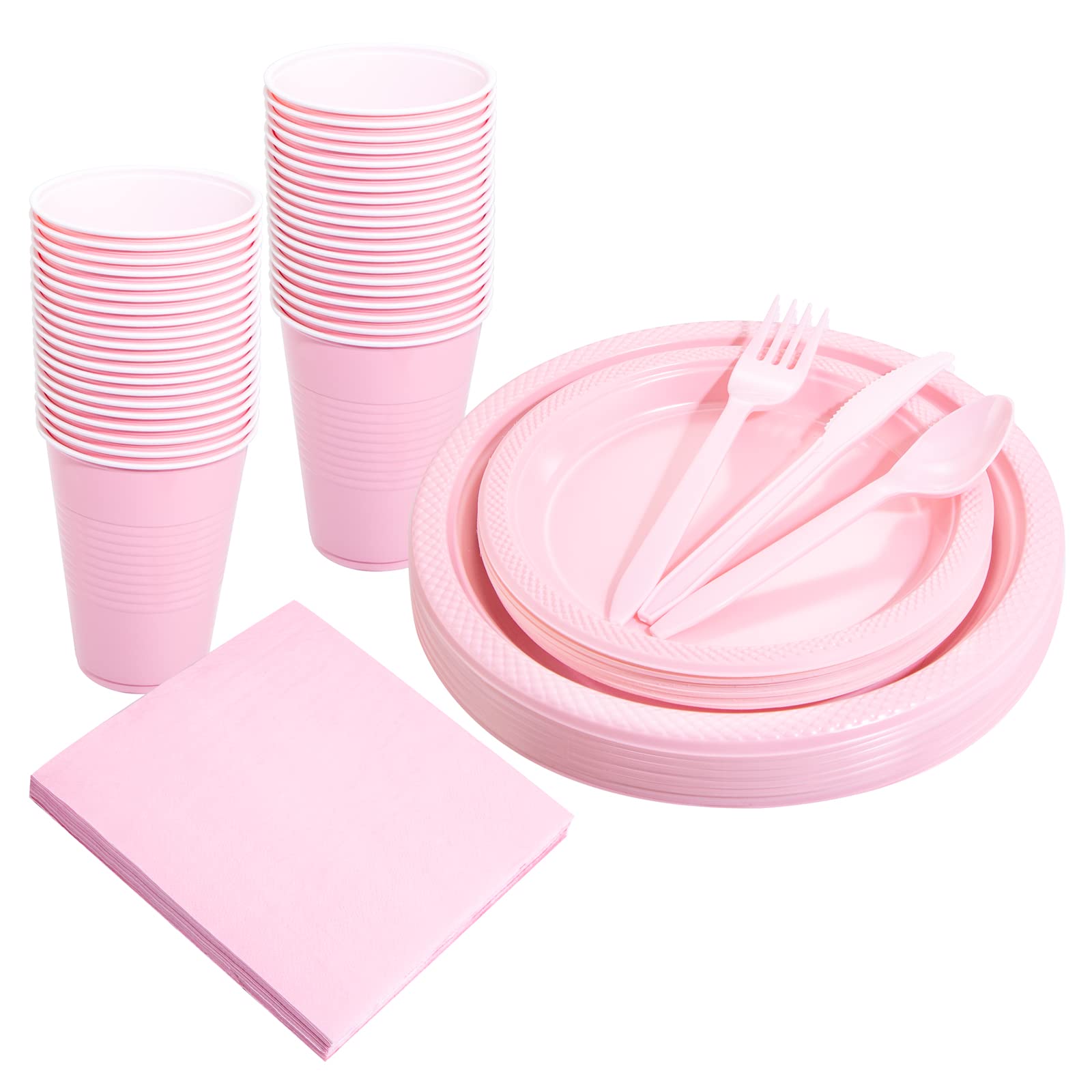 WELLIFE 210 Pieces Pink Party Supplies, Disposable Dinnerware Set ...